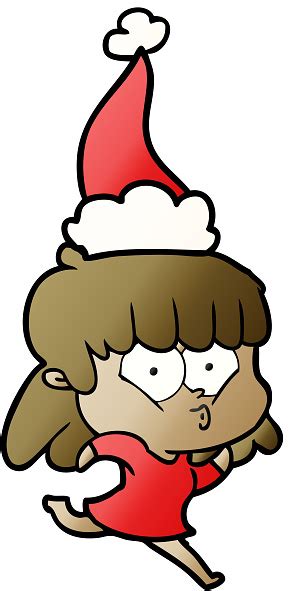 산타 모자를 쓰고 휘파람 소녀의 손으로 그린 그라데이션 만화 그라데이션에 대한 스톡 벡터 아트 및 기타 이미지 그라데이션 낙서 드로잉 등장인물 Istock