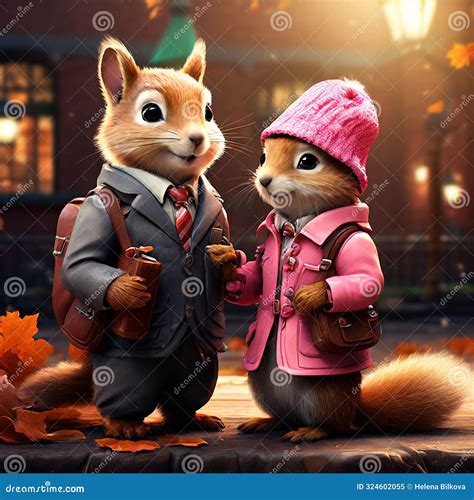 Cute Squirrels With Nuts And Acorns Set Vector Black White Outline