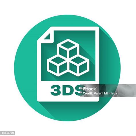 흰색 3ds 파일 문서 아이콘입니다 긴 그림자와 절연 3ds 버튼 아이콘을 다운로드 합니다 3ds 파일 기호입니다 녹색 원