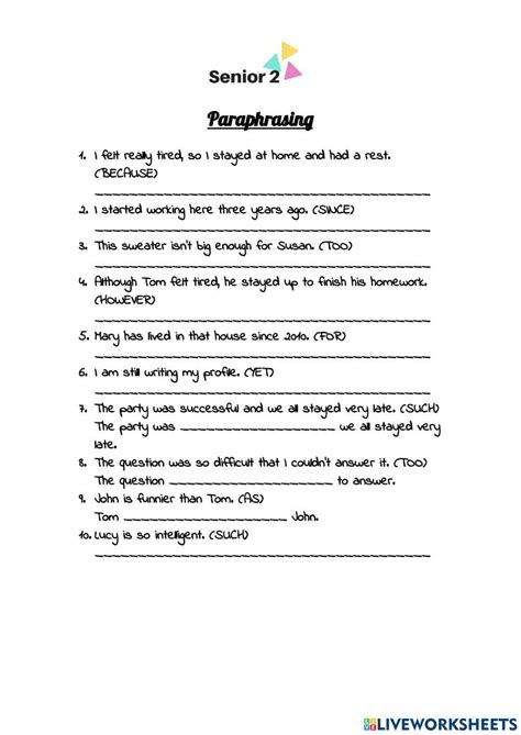 Paraphrasing Free Online Exercise Live Worksheets Worksheets Library