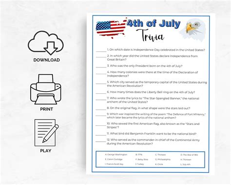 4th Of July Trivia Questions Printable Patriotic Trivia Questions And