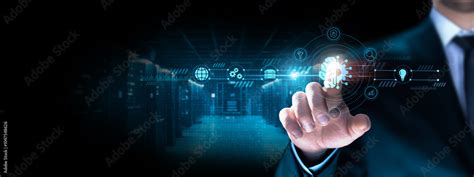 Machine Learning Businessman Pointing Icon With Algorithms Data Analysis Predictive Modeling