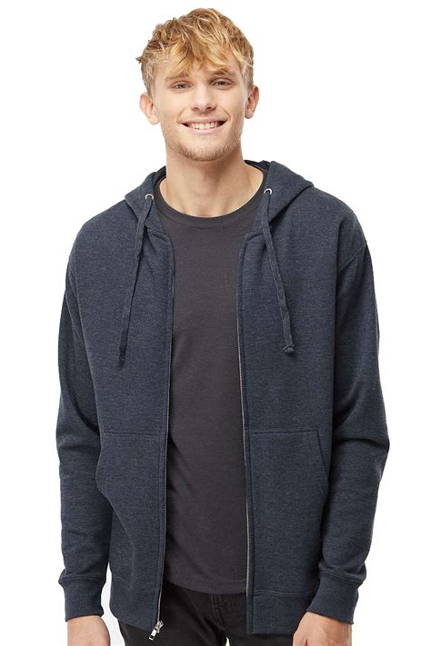 Independent Trading Co Mens Embroidered Midweight Full Zip Sweatshirt