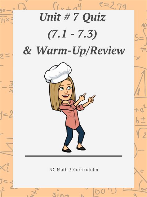 Nc Math 3 Unit 7 Quiz With Warm Up Review Mrs Ts Math Recipes