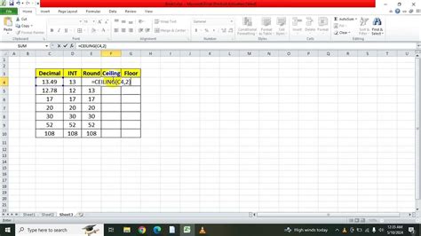 Integer Round Ceiling And Floor Formula In Ms Excel Tutorial Youtube