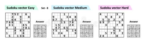 Collection Sudoku Game With Answers Different Complexity Stock Vector