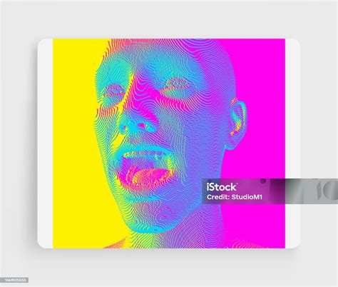 입을 크게 벌린 비명을 지르는 남자의 초상화 충격과 경외심 감정이 가득합니다 복셀 아트3d 벡터 일러스트레이션 3차원 형태에