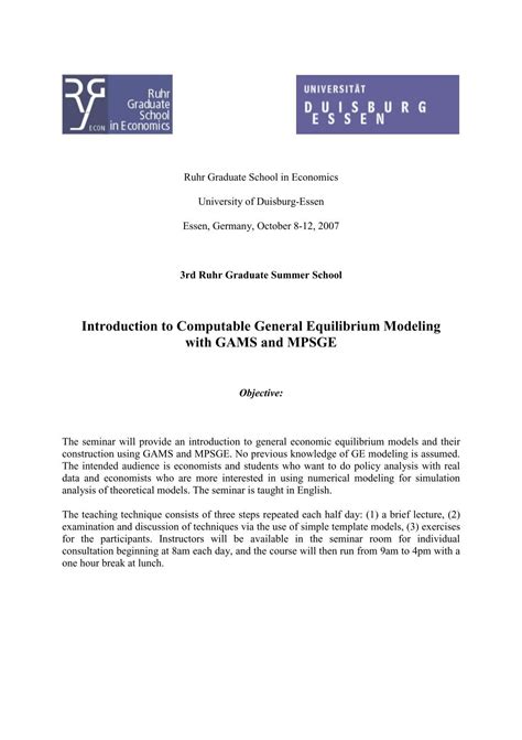 Introduction To Computable General Equilibrium Modeling