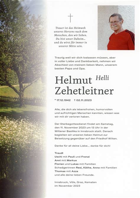 Helmut Zehetleitner Bestattung Stephan Sarg