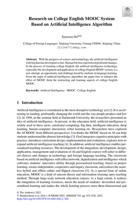 Pdf Research On College English Mooc System Based On Artificial