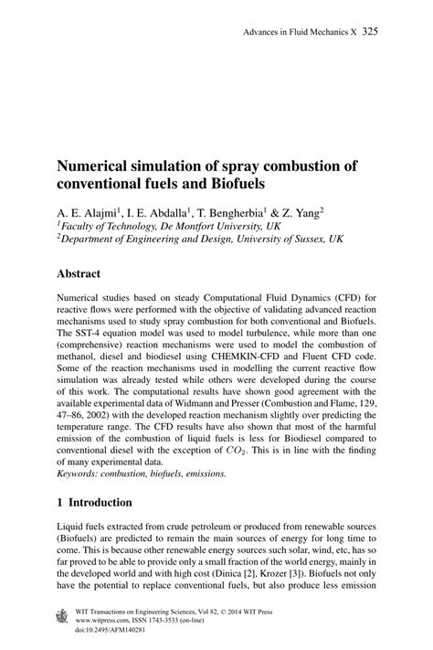 pdf numerical simulation of spray combustion of conventional fuels