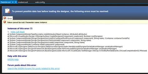 Visual Studio Parameter Instance With Value Null When Opening Xsd Files