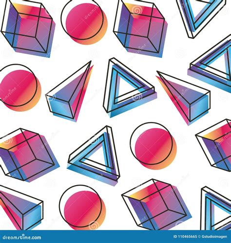 memphis style pattern geometric figures three dimensional stock vector