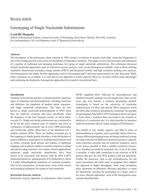 Pdf Genotyping Of Single Nucleotide Substitutions