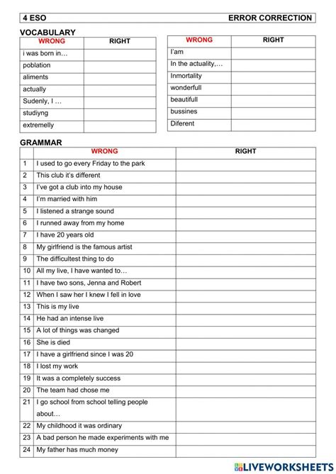 Error Correction Free Activity Live Worksheets