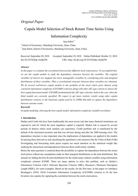 Pdf Copula Model Selection Of Stock Return Time Series Using Information Complexity