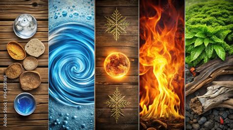 An Illustration Depicting The Five Elements Of Nature Wood Fire