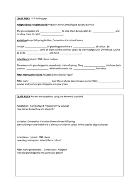 Evolution Variation Inheritance Activity Teaching Resources
