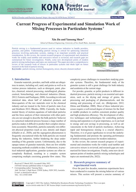 Pdf Current Progress Of Experimental And Simulation Work Of Mixing Processes In Particulate
