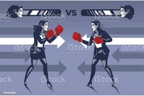 복싱 매치에서 두 명의 비즈니스 여성이 서로를 노크하는 일러스트 컨셉 여자에 대한 스톡 벡터 아트 및 기타 이미지 여자 결정 경영자 Istock