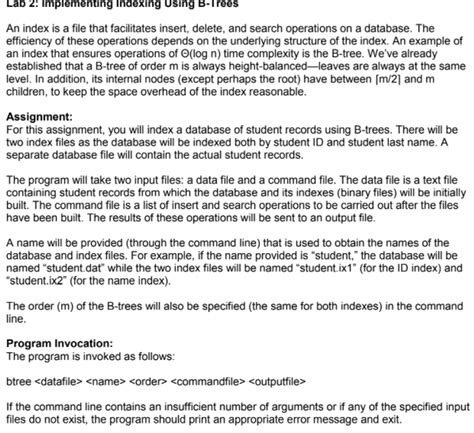 solved lab 2 implementing indexing using b trees an index