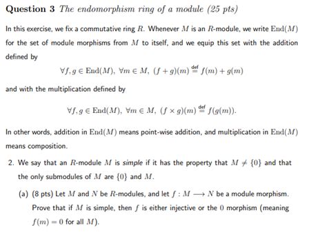 solved question 3 the endomorphism ring of a module 25 pts