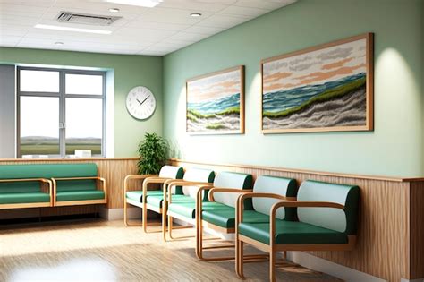 병원 리셉션에서 환자 및 방문객을 위한 대기실 프리미엄 사진