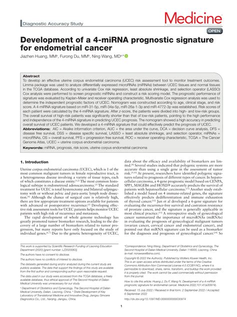 Pdf Development Of A 4 Mirna Prognostic Signature For Endometrial Cancer