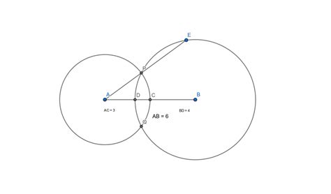geometry distance from the intersection point of two circles to a