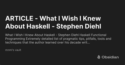 Article What I Wish I Knew About Haskell Stephen Diehl Mnmls