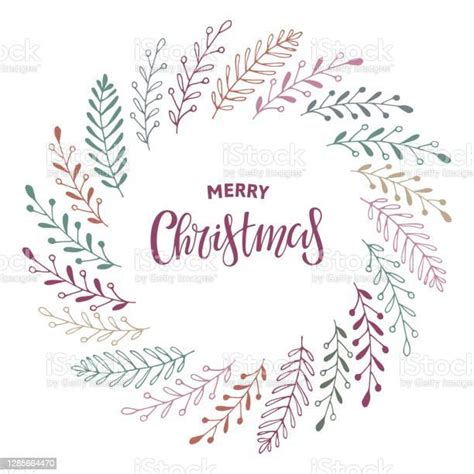 메리 크리스마스 텍스트와 나뭇 가지 화환 서리가 내린 그린 프레임 원 모양입니다 벡터 그림입니다 텍스트 사진 저장 날짜 로고 모노그램 초대를 위한 빈 공간이 있는 플로럴