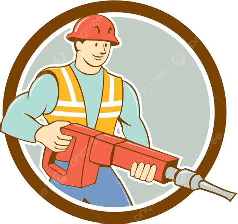 Construction Worker Jackhammer Circle Cartoon Trade Construction Worker Vector Trade