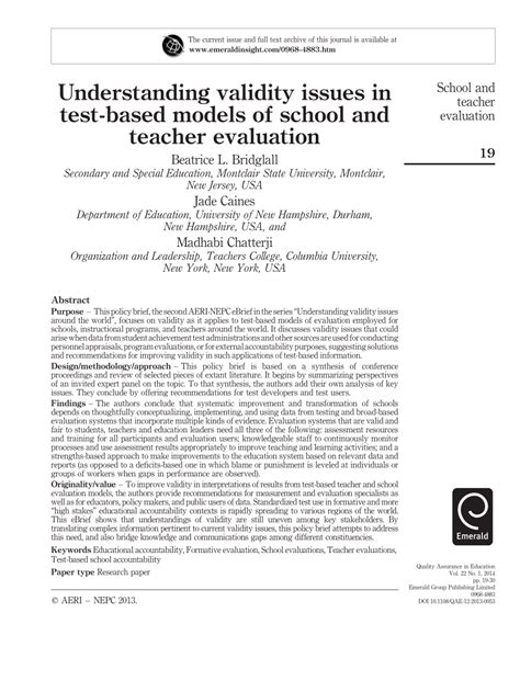pdf understanding validity issues in test based models of school and