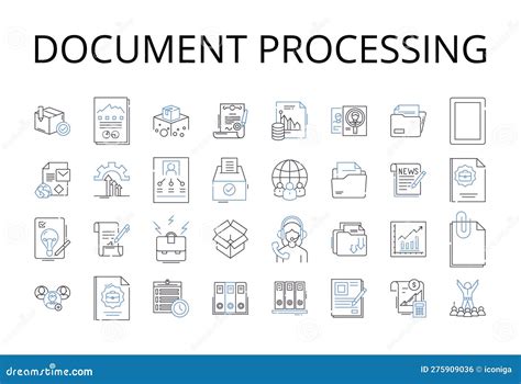 Document Processing Line Icons Collection Report Analysis File Management Data Manipulation