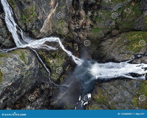 Aerial View Of Voringfossen Waterfall In Norway Stock Image Image Of