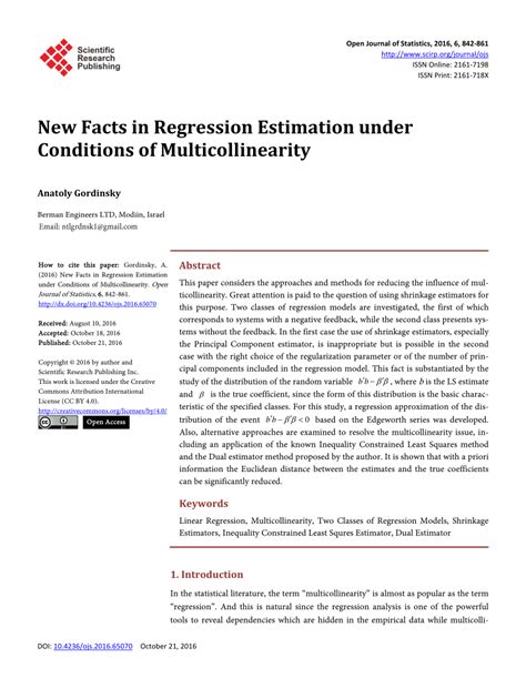 Pdf New Facts In Regression Estimation Under Conditions Of Multicollinearity