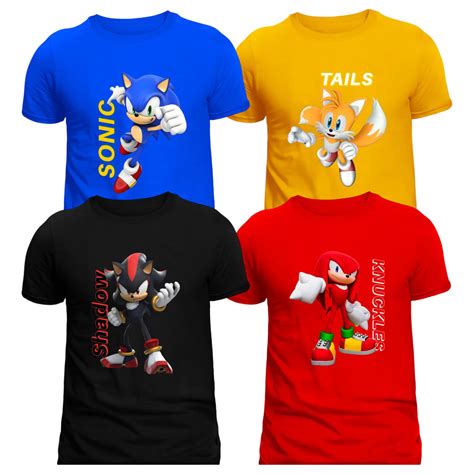 Camiseta Avulsa Ou Kit 4 Camisetas Sonic Knuckles Tails Shadow