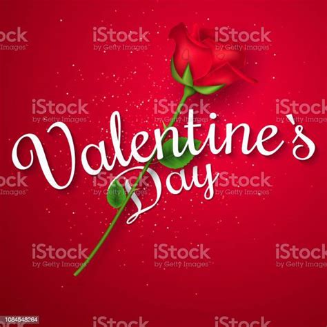 발렌타인 데이 인사말 카드입니다 빨간색 바탕에 로즈입니다 화이트 서 예입니다 사랑 꽃입니다 꽃잎과 나뭇잎입니다 벡터 일러스트입니다 Eps 10 공휴일에 대한 스톡 벡터 아트