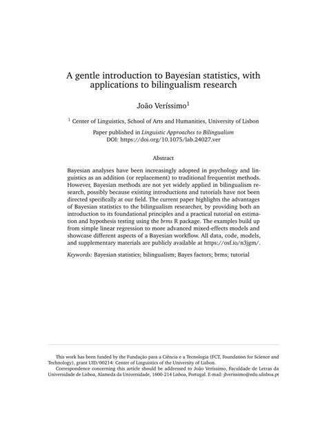 Pdf A Gentle Introduction To Bayesian Statistics With Applications To Bilingualism Research
