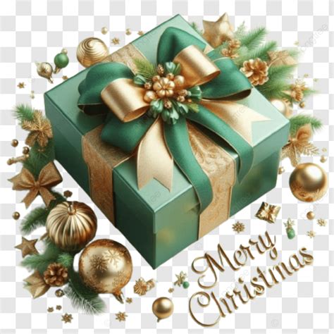 축제 축하와 휴일 환호에 딱 맞는 우아한 금 장식으로 장식된 녹색 크리스마스 선물 이미지 클립 아트 우아한 금 장식으로 장식된 녹색 크리스마스 선물 축제 축하 및 명절