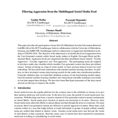 Filtering Aggression From The Multilingual Social Media Feed Acl Anthology