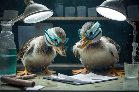 Ducks As Scientists Experiment Created With Generative Ai Technology