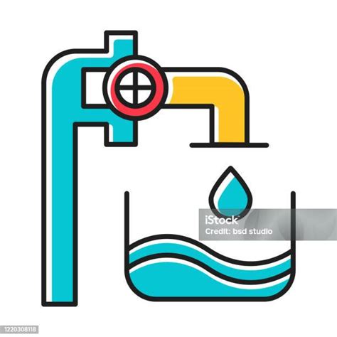 물 산업 색상 아이콘입니다 용기에 파란색 투명 액체 파이프 및 밸브 물 공학 음료 생산 서비스 전문 기술 장비 공급 격리 벡터