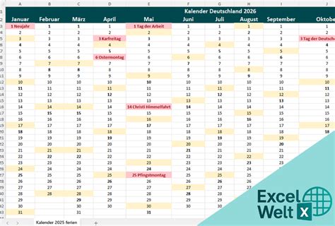Kalender Deutschland 2026 Mit Feiertagen In Excel And Pdf