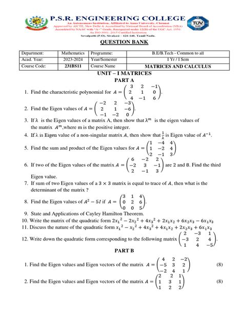 231bs11 question bank pdf eigenvalues and eigenvectors matrix