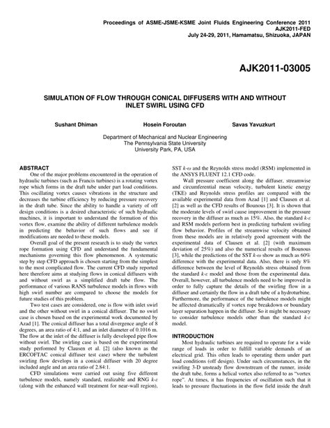 Pdf Simulation Of Flow Through Conical Diffusers With And Without