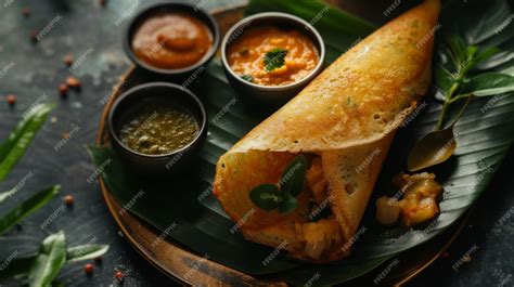 Premium Photo A Traditional Indian Masala Dosa Filled With Spiced