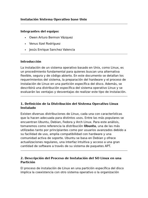Instalación Sistema Operativo Base Unix Pdf Distribución De Linux Arranque