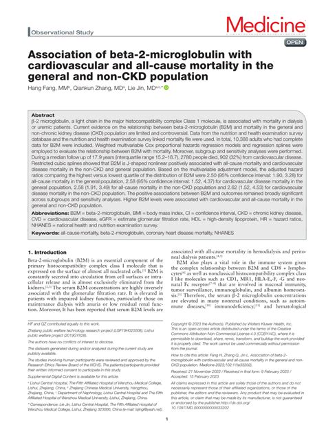 Pdf Association Of Beta 2 Microglobulin With Cardiovascular And All Cause Mortality In The