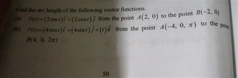 Solved Find The Arc Length Of The Following Vector Chegg Com